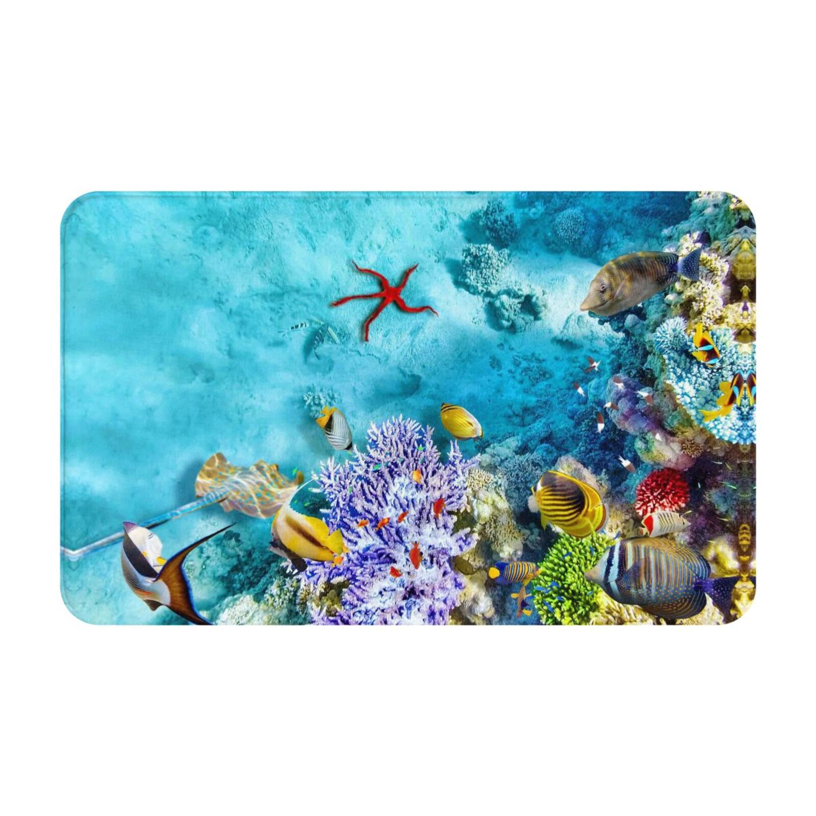 Corals and Tropical Fish Bathroom Rugs 30x20, Non-Slip Absorbent Bath ...