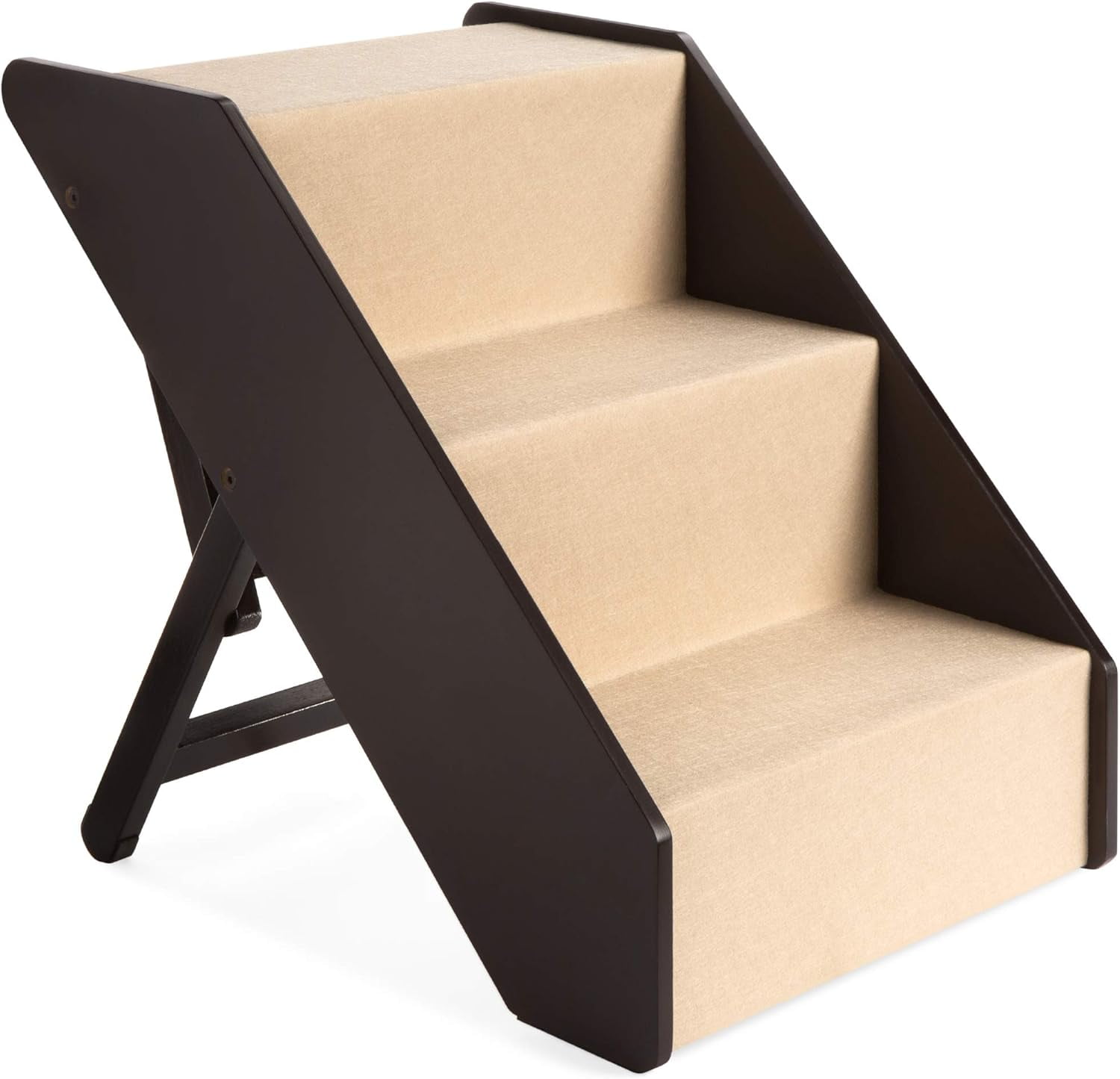 Coraluna 3-Step Foldable Adjustable, Non-Slip Wide Wooden Pet Stairs ...