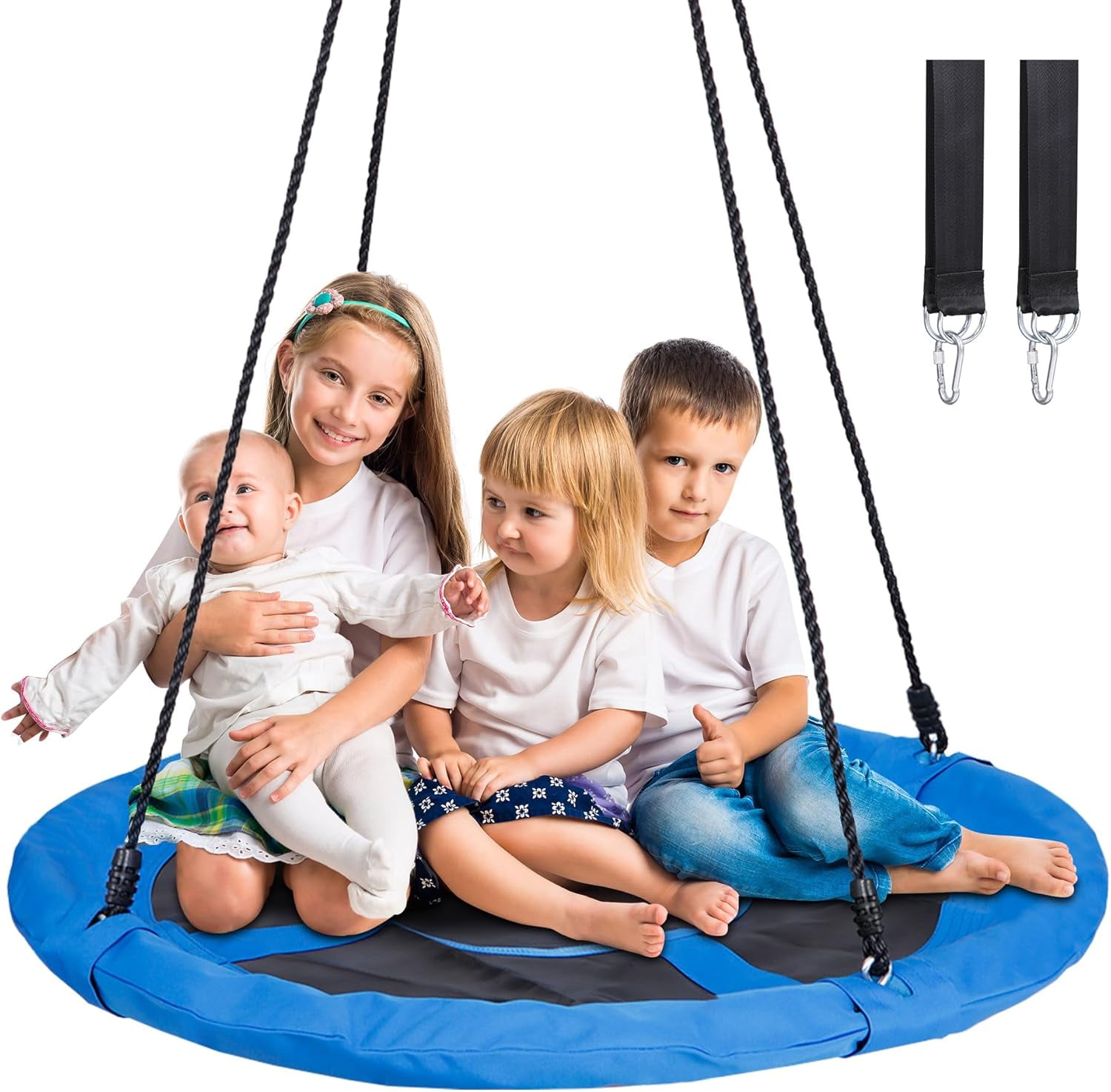 Coraluna 48 Inch Large Blue Saucer Tree Swing Set for Kids Adults 700lb ...