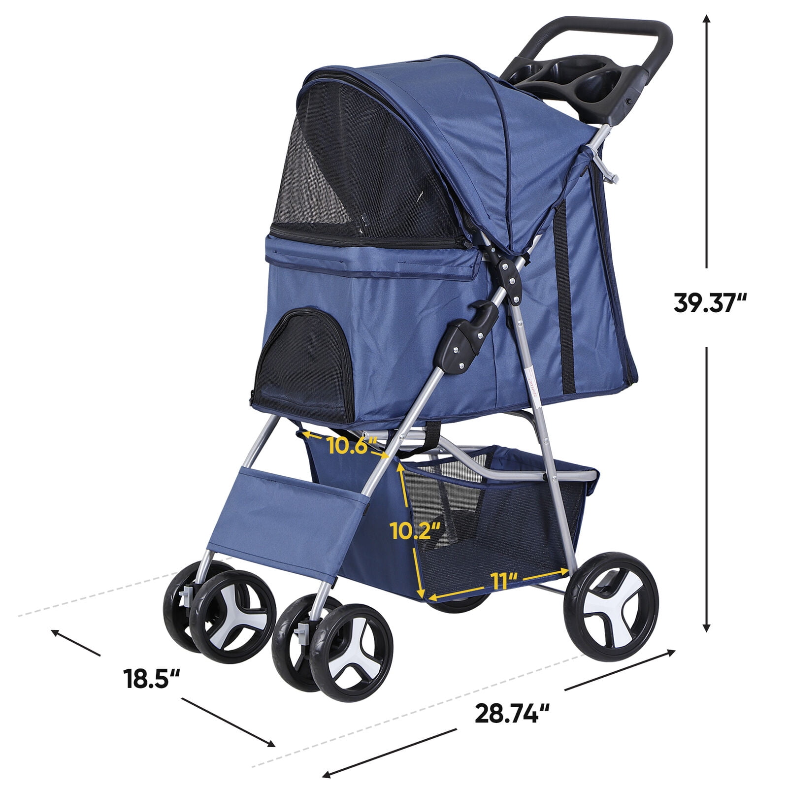 Coraluna 6 Colors Foldable Carrier Strolling Cart 4 Wheel Pet Stroller ...