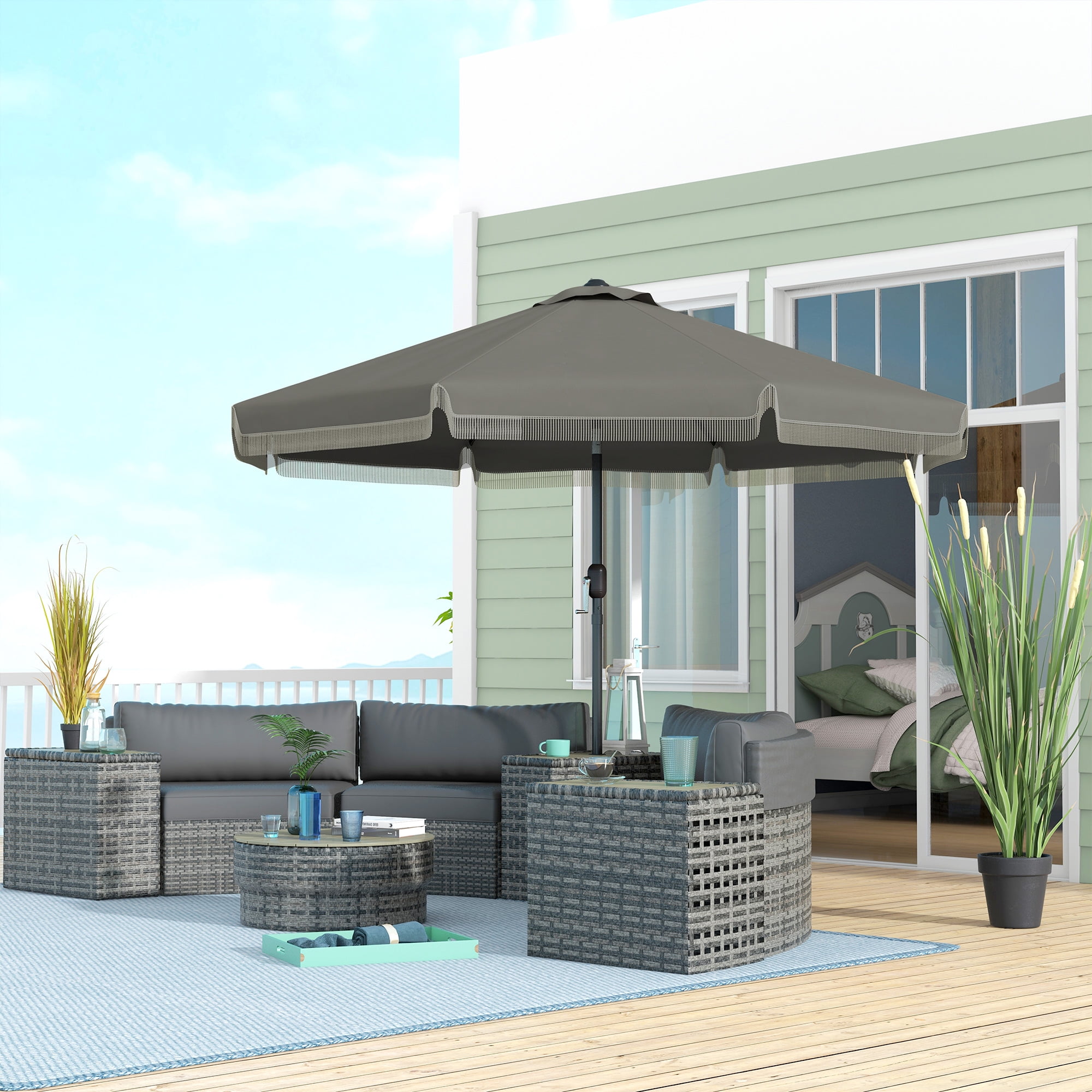 Coraluna 9ft Patio Umbrella with Tilt, Ruffled Outdoor Umbrella ...