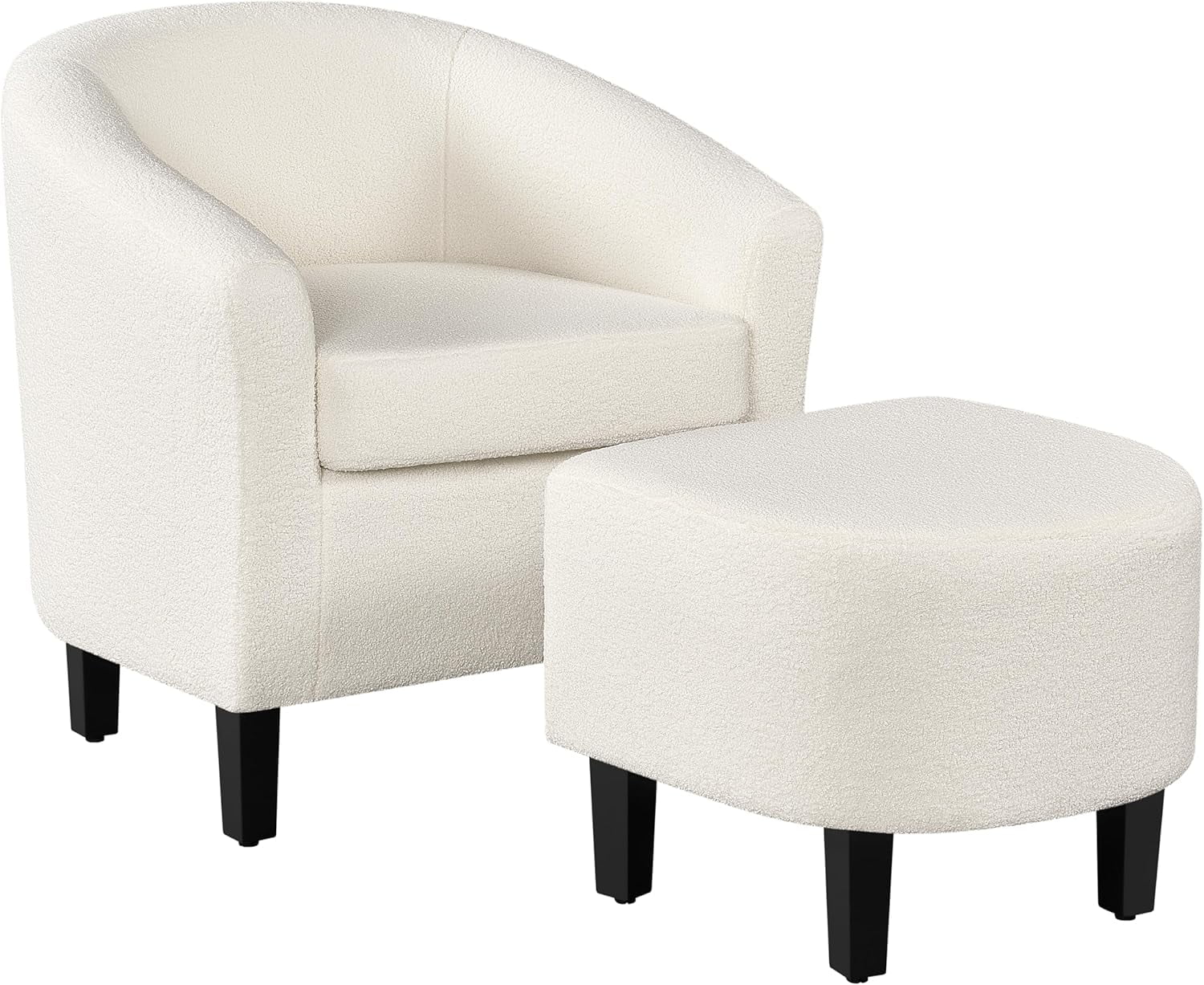 Coraluna Accent Chair and Ottoman Set, Modern Fuzzy Sherpa Barrel Chair ...