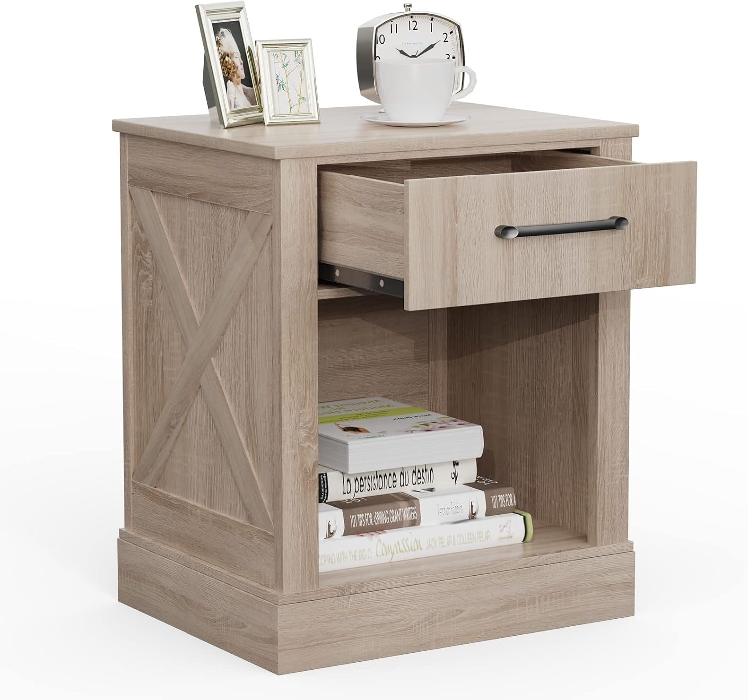 Coraluna Farmhouse Nightstand, Rustic End Table w/Drawers & Open ...