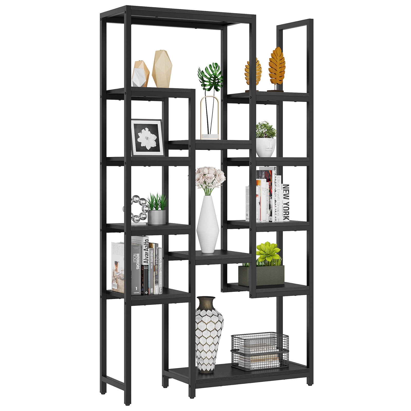 Coraluna Industrial Bookshelf 71" Tall Bookcase w/ 12 Open Shelf ...