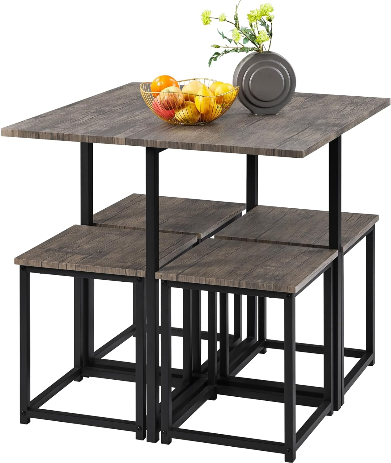 Coraluna Industrial Dining Table Set for 4 Compact Kitchen Table and 4 ...