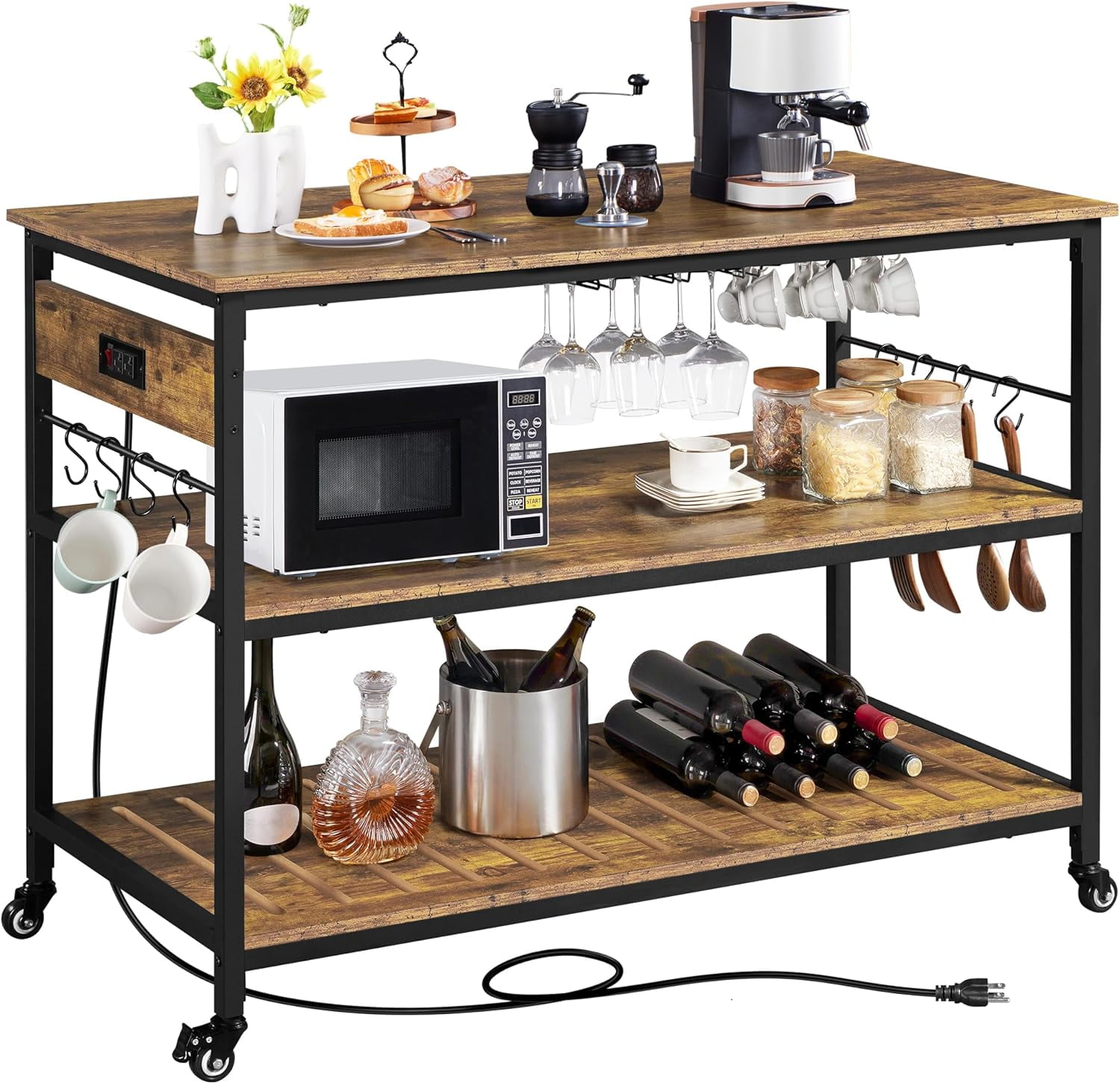 Coraluna Kitchen Island Cart with Power Outlet, Kitchen Carts on Wheels ...