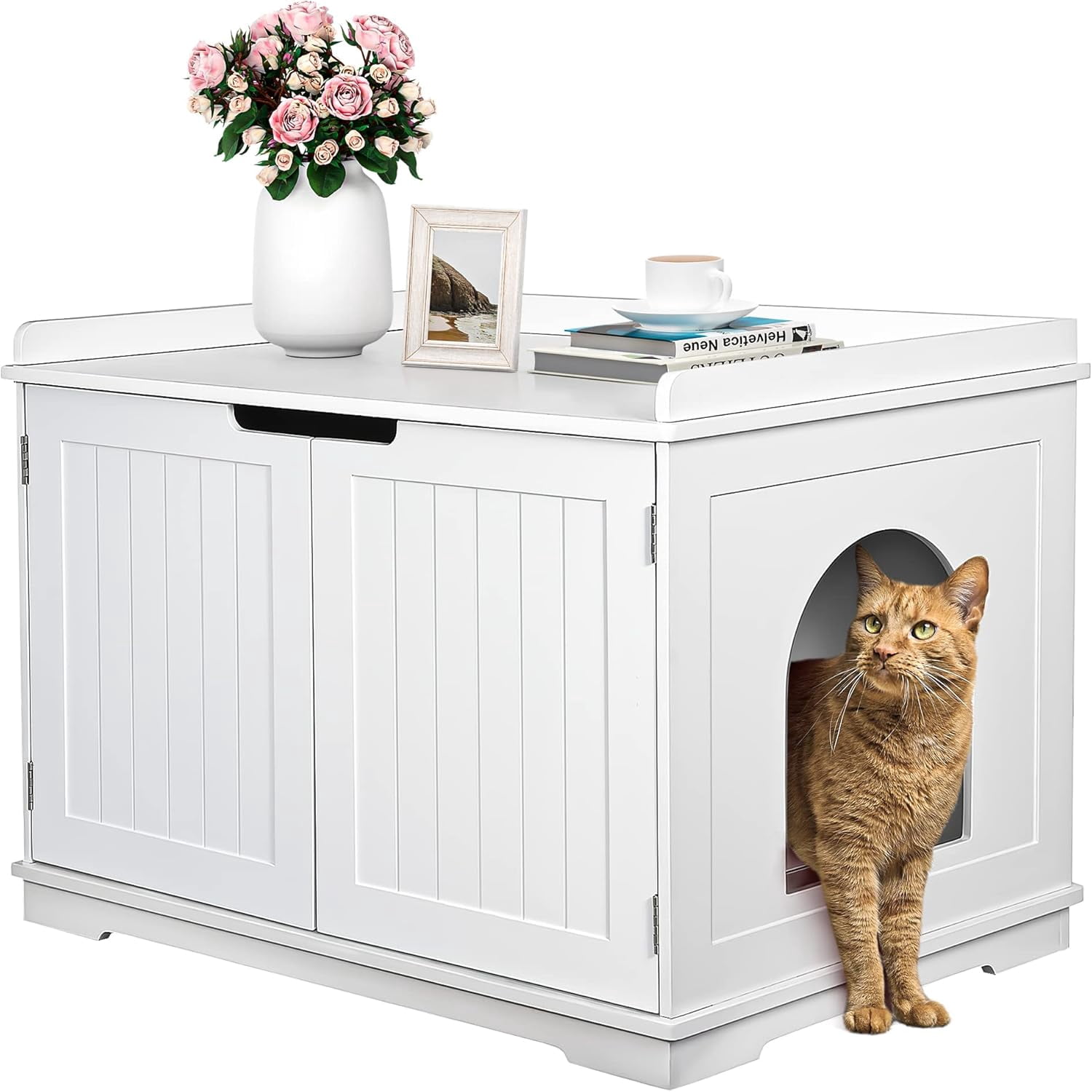 Coraluna Wooden Cat Litter Cabinet, Hidden Litter Box Enclosure, Modern ...