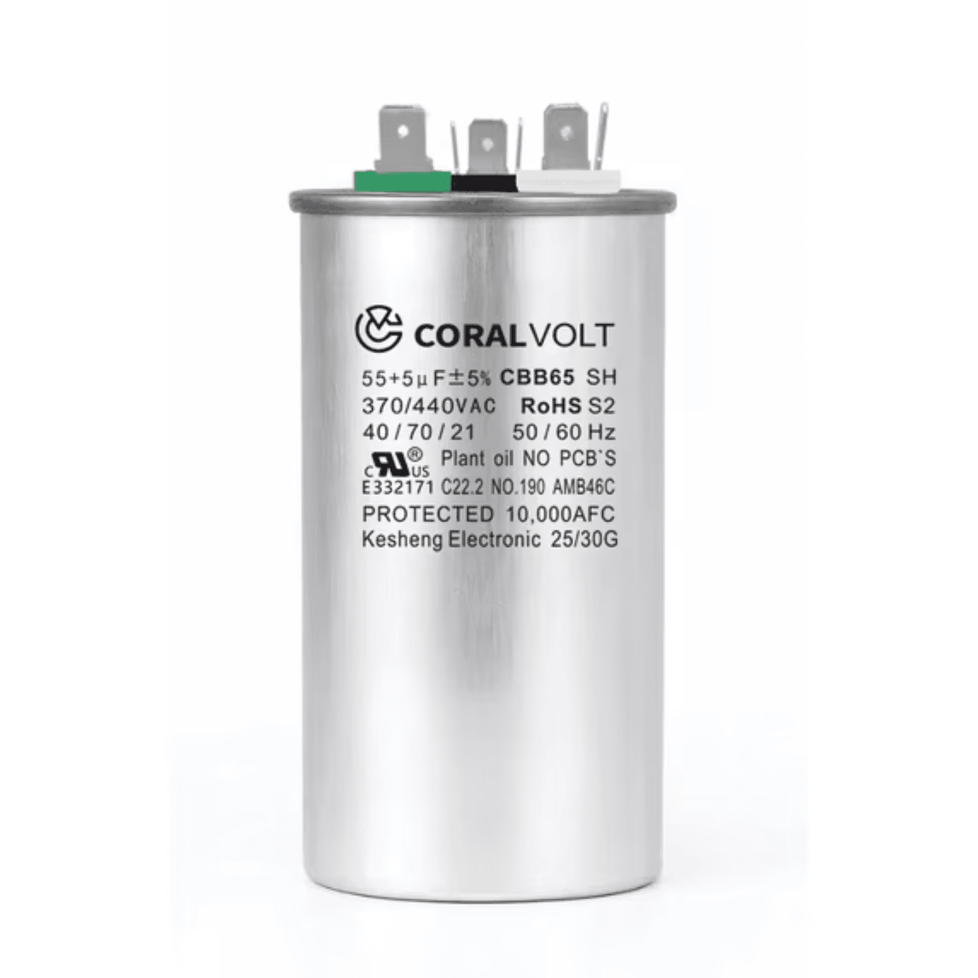 CORALVOLT 55+5 µF Round Dual Run HVAC Capacitor - 370/440V AC | CBB65 ...