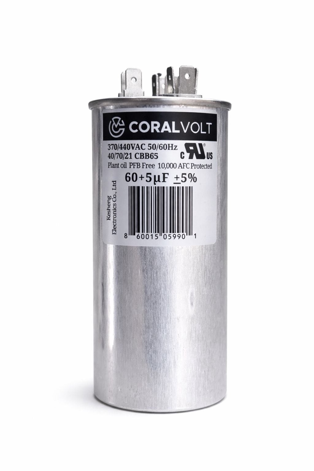Coralvolt 60 µF+5 µF Dual Run Round HVAC Capacitor 370/440V CBB65 UL ...