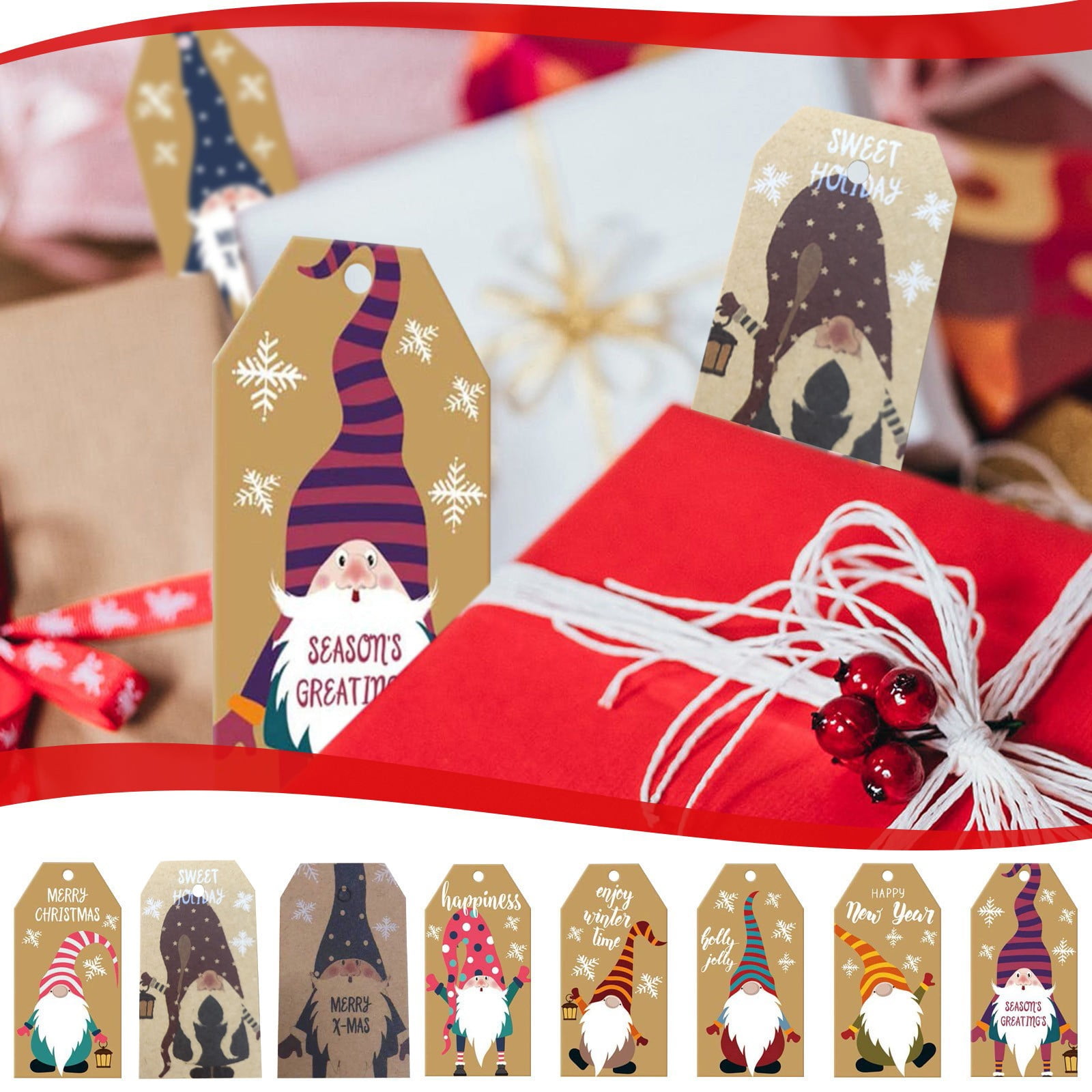 Corashan 100 Pieces Christmas Gnome Gift Tags Xmas Kraft Paper Gift ...