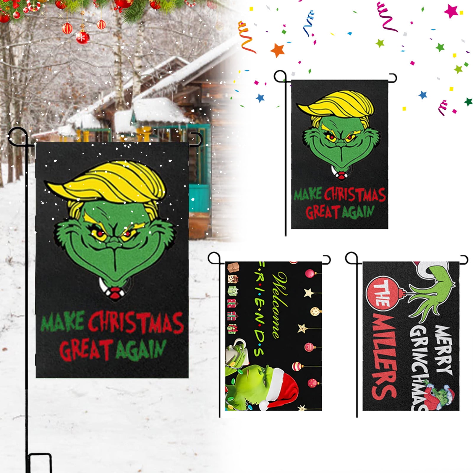 Corashan Christmas Grinch Banner Sign, Double Sided Xmas Decoration ...