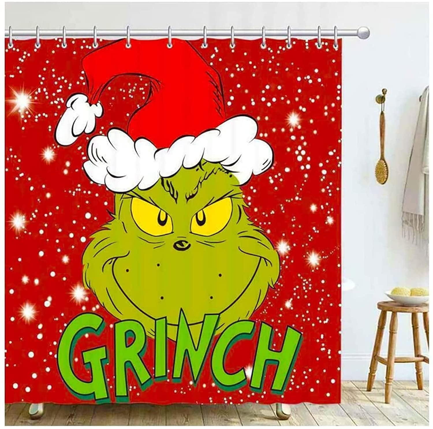 Corashan Christmas Grinch Bathroom Decor, Polyester Shower Curtain and ...
