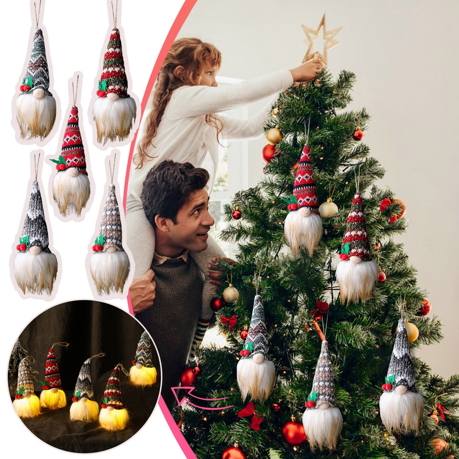 Corashan Lighted Gnome Christmas Ornament Handmade Santa Gnome Lights ...