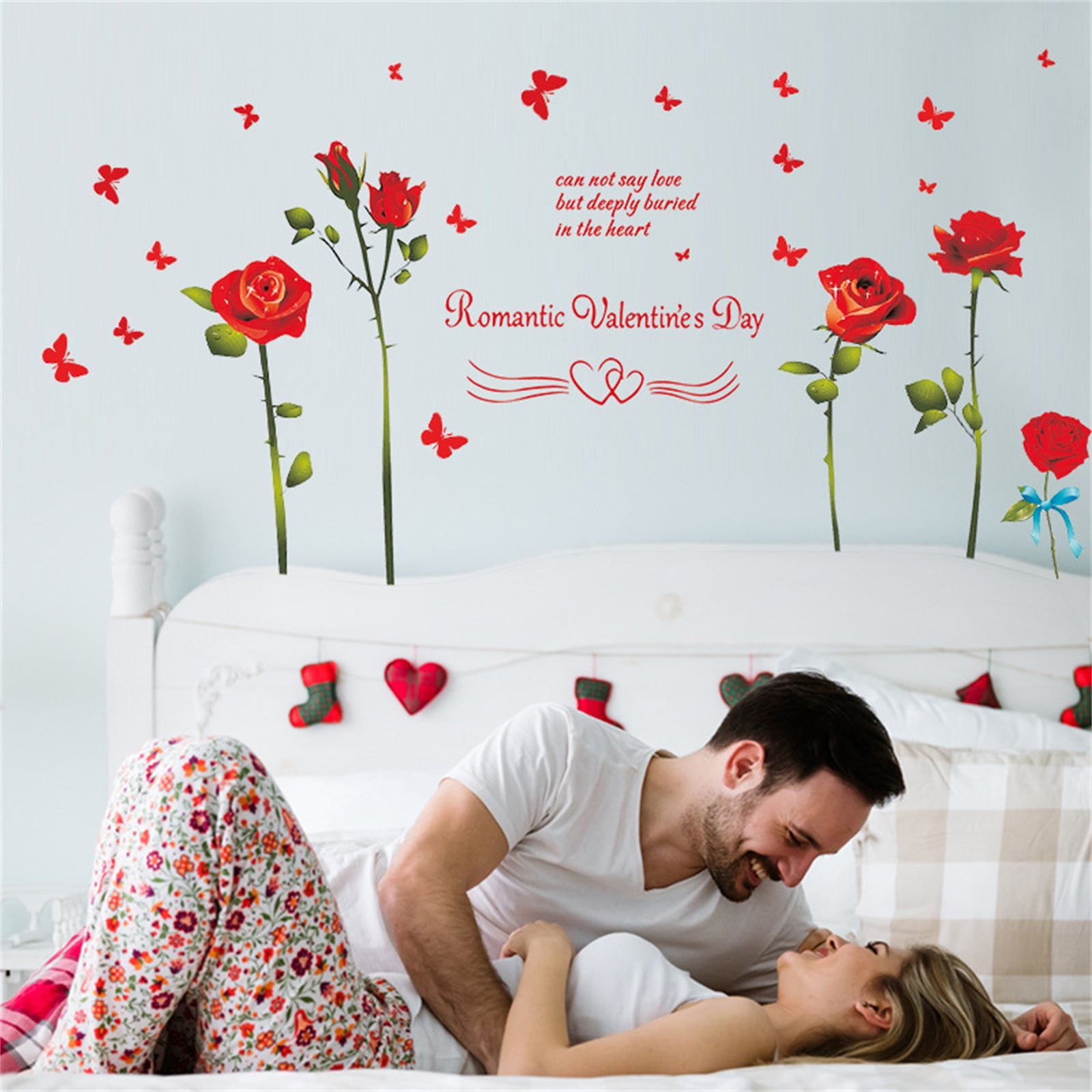Corashan Room Decor,Red Rose Wall Stickers Valentine's Day Rose Heart ...