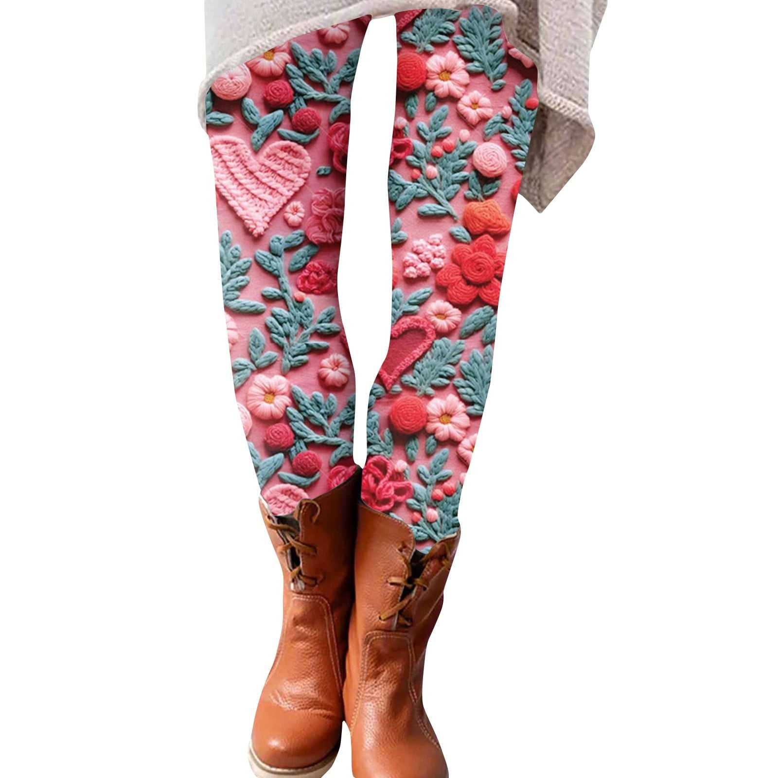 Corashan Women's Cozy Heart Patterned Knitted Leggings Warm Winter ...