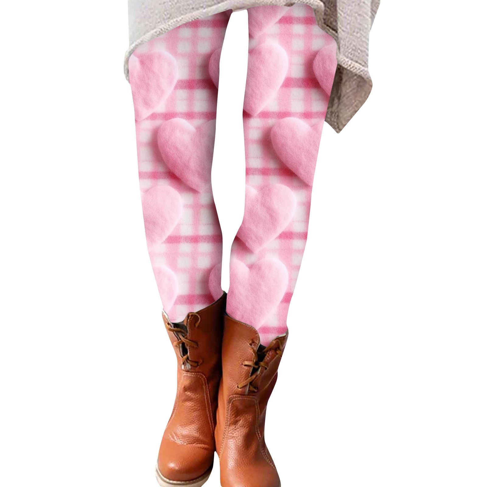 Corashan Women's Cozy Plaid Heart Patterned Leggings Soft Stretchy ...