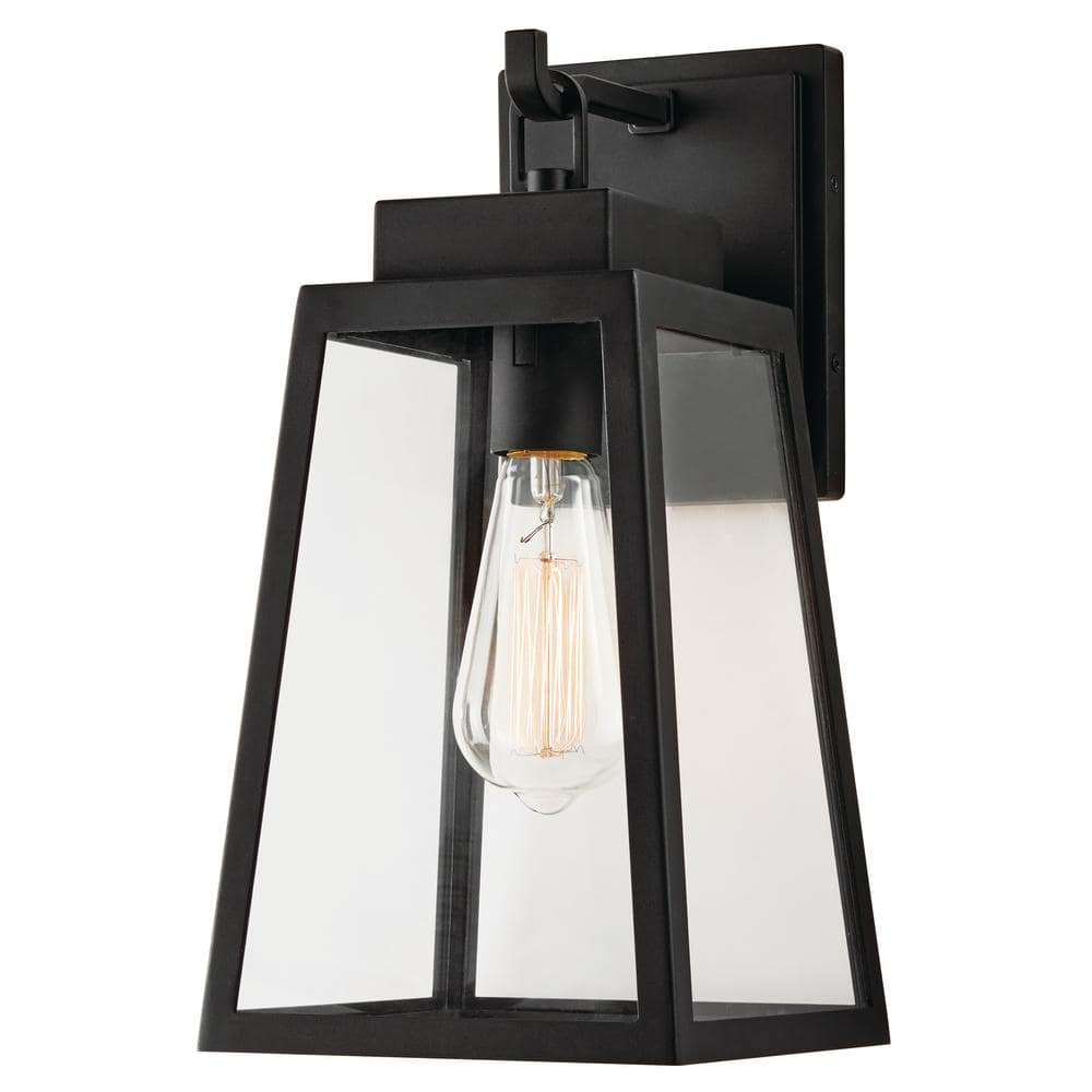 Corbin Medium 13 in. Modern 1-Light Black Tapered Hardwired Outdoor Wall Light Lantern Sconce ...