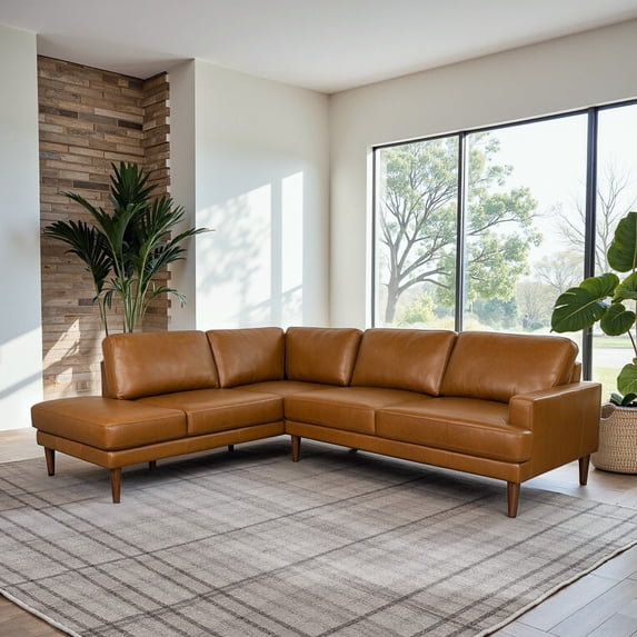 Corbin Right-Facing Tan Leather Sectional Sofa - Walmart.com