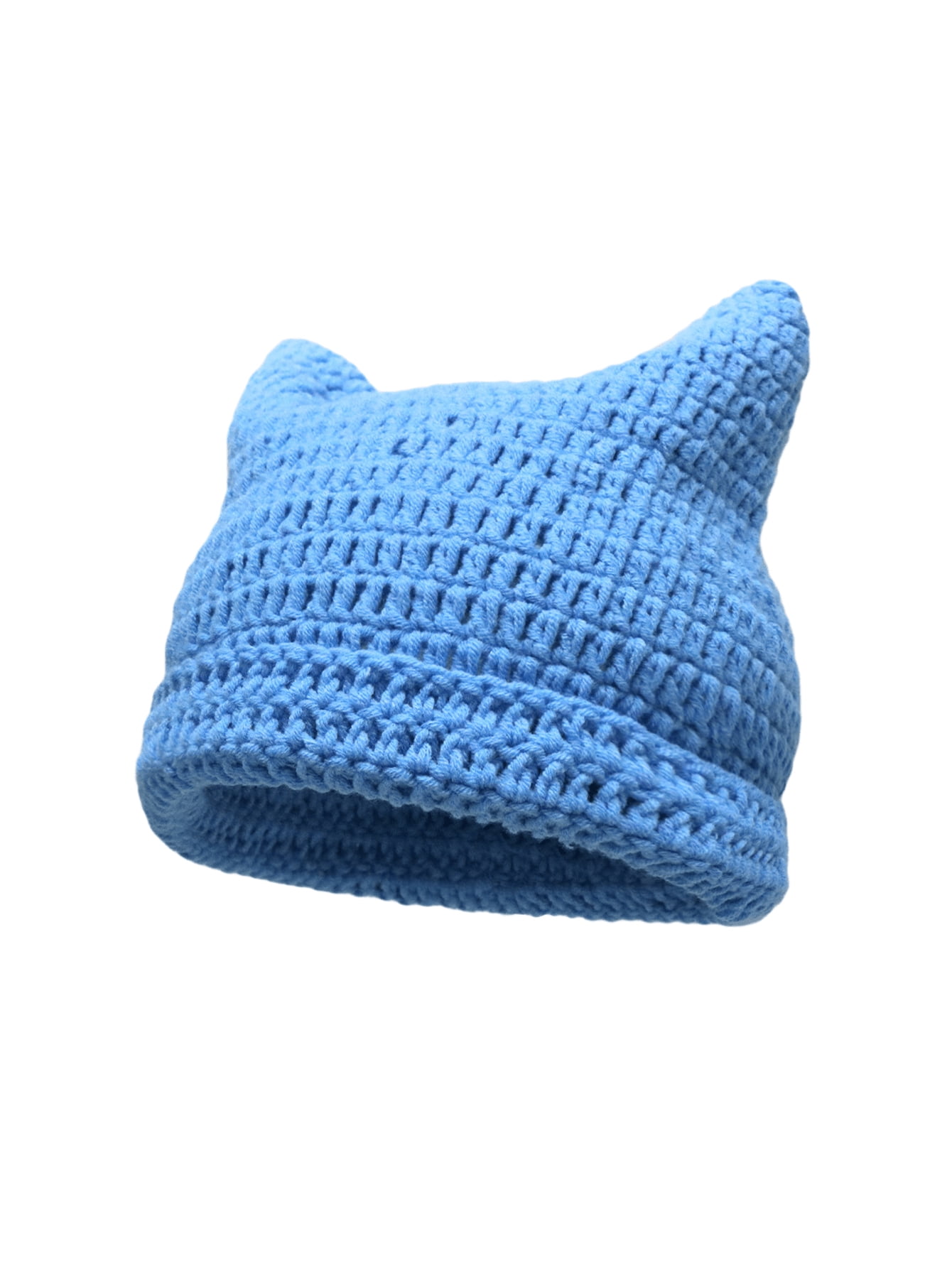 Corchet Cute Cat Ears Beanie Hat for Women Winter Striped Korean ...