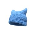 Corchet Cute Cat Ears Beanie Hat for Women Winter Striped Korean ...
