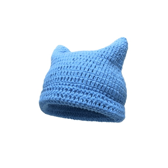Corchet Cute Cat Ears Beanie Hat for Women Winter Striped Korean ...