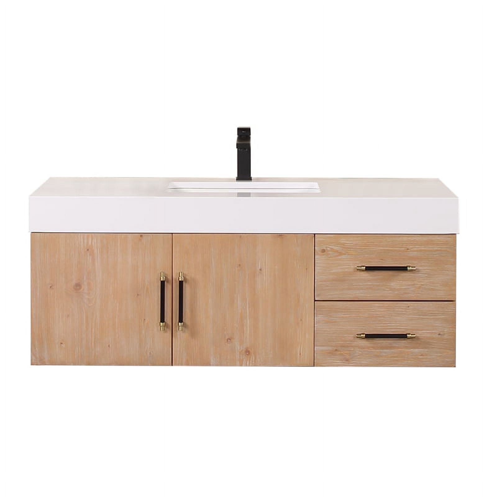 Corchia 48" Wood Vanity in Light Brown with White Composite Stone Top ...