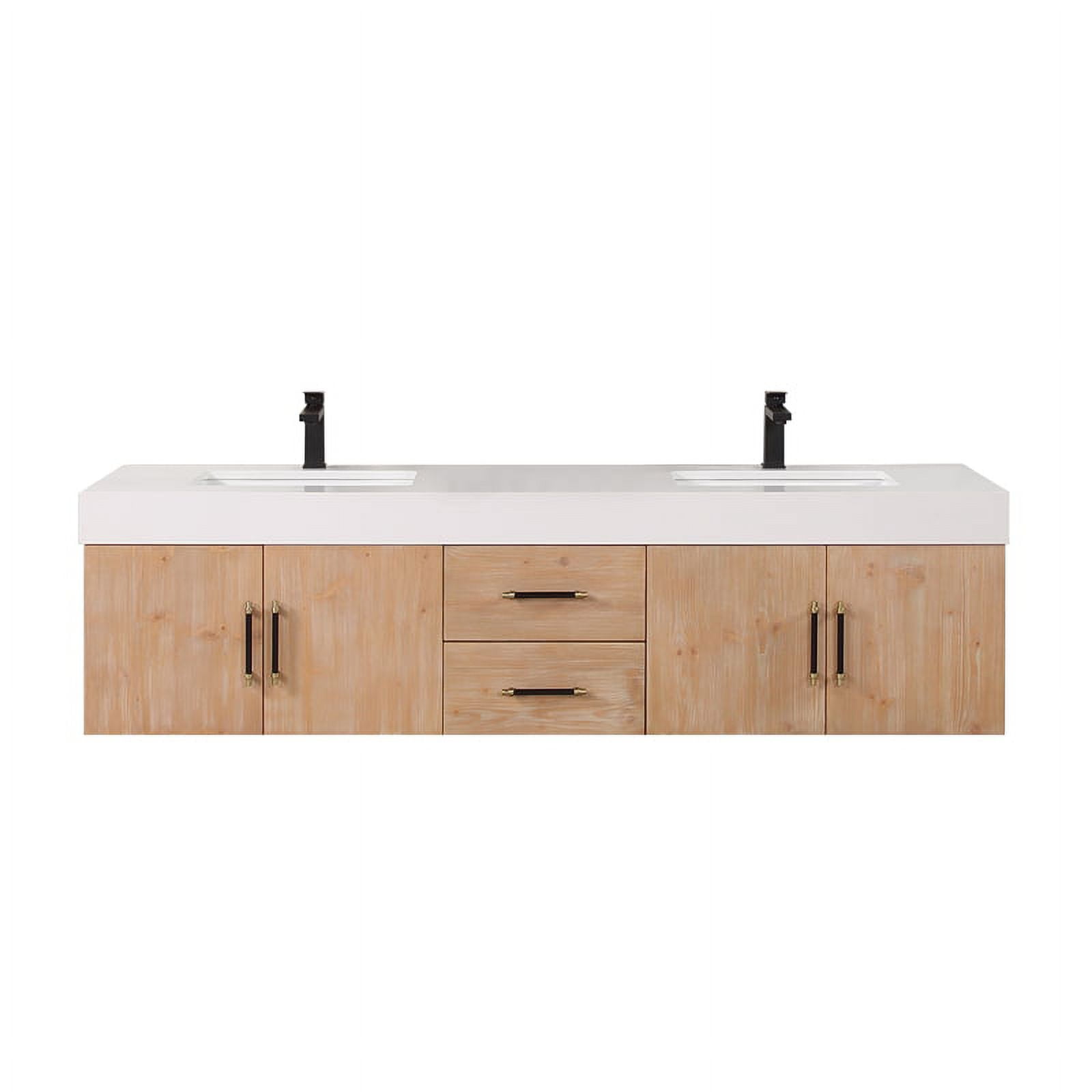 "Corchia 72"" Light Brown Wood Vanity with White Composite Stone Top ...