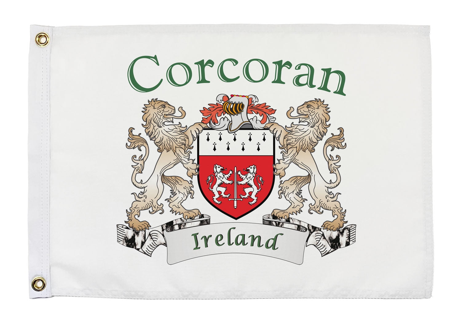 Corcoran Irish Coat of Arms Small White Flag - 16"x10.5" inches ...
