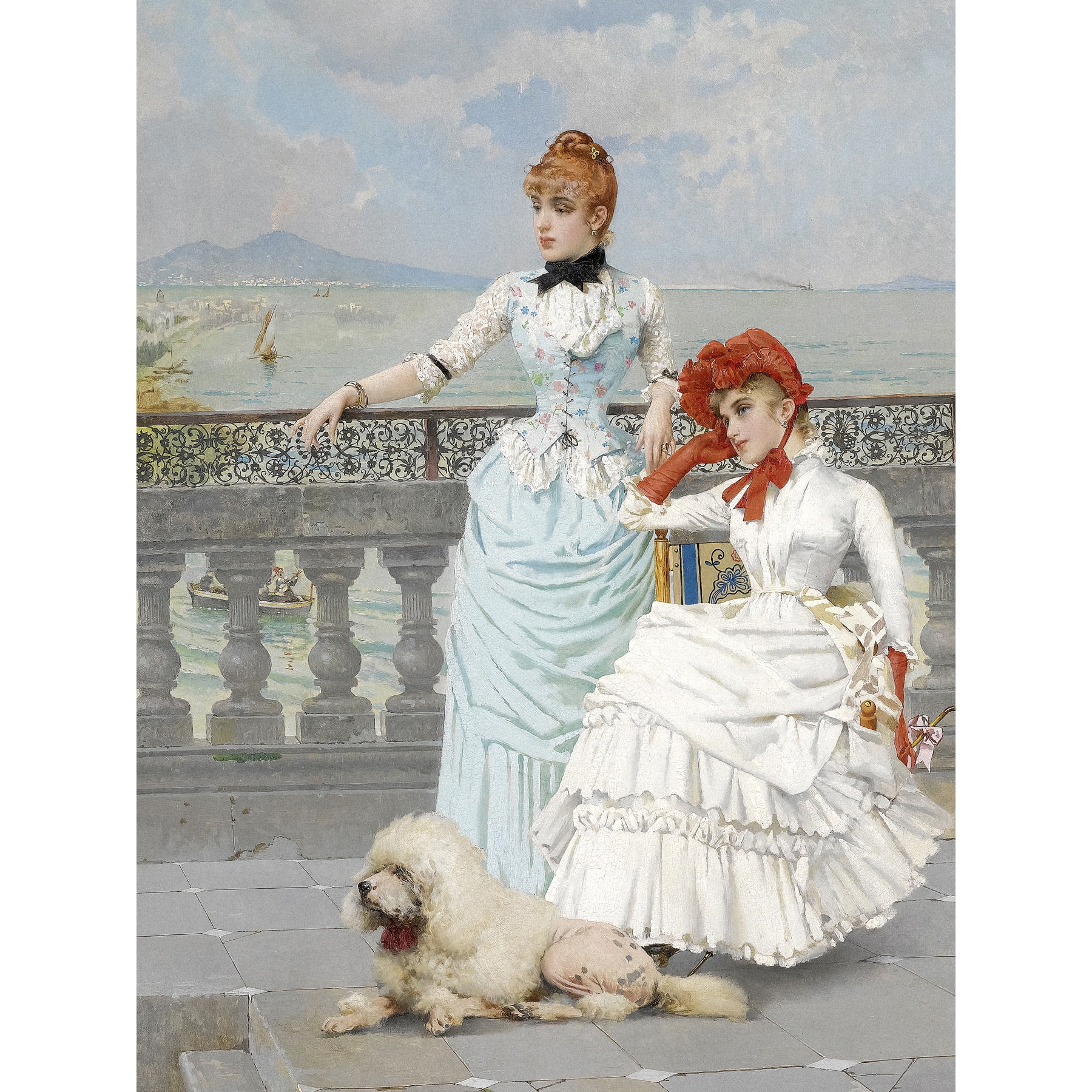 Corcos Neapolitan Beauties Young Women Dog Painting Extra Large XL Wall ...
