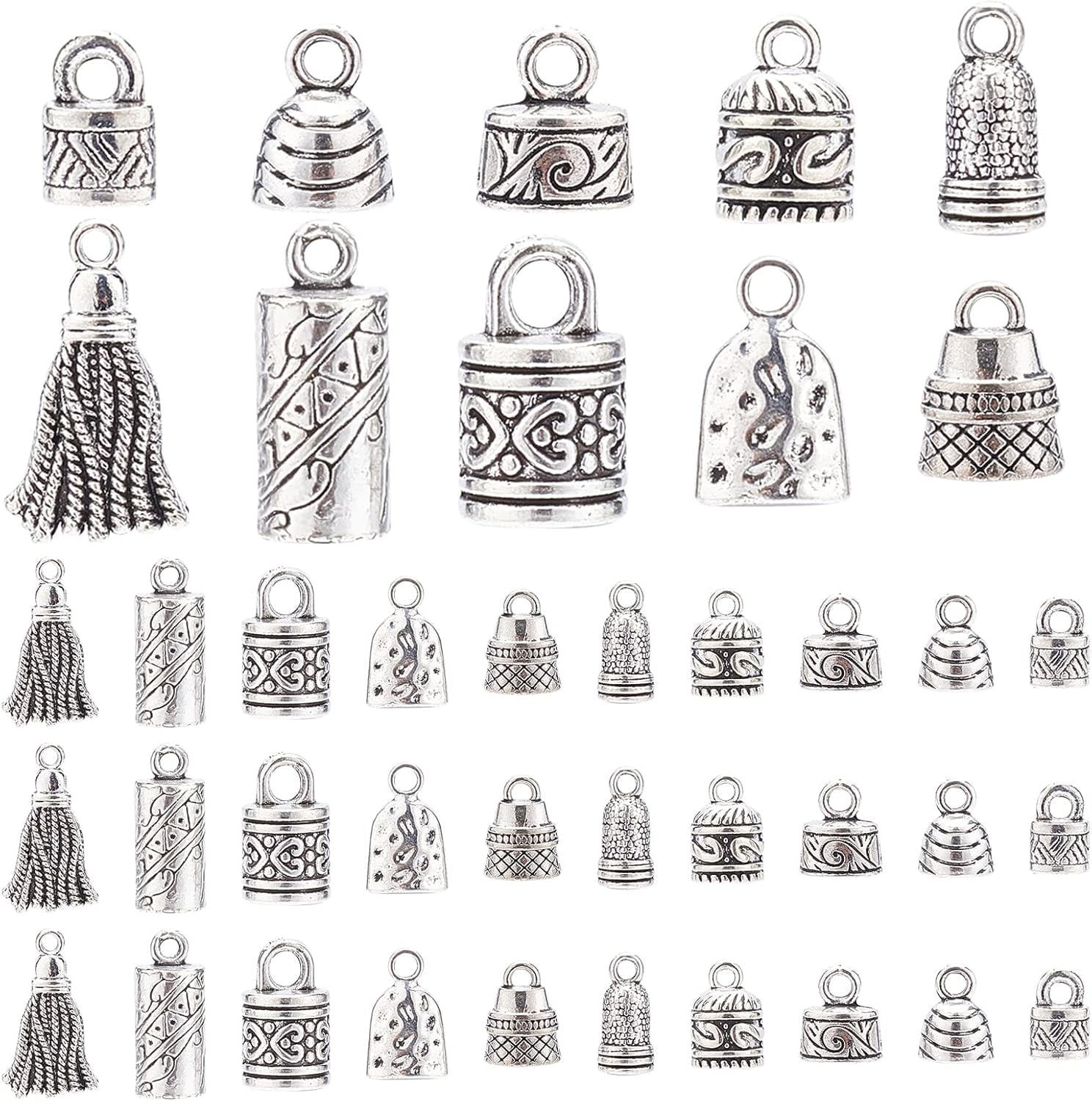 Cord Ends Caps 117pcs 10 Styles Tibetan Alloy Leather Cap Glue in ...