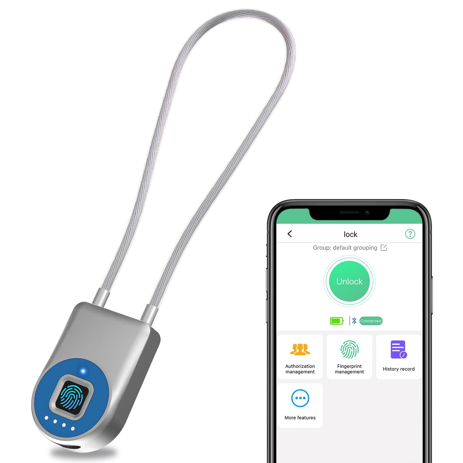 Cord Padlock Waterproof Fingerprint Cable Lock eLinksmart Bluetooth App ...
