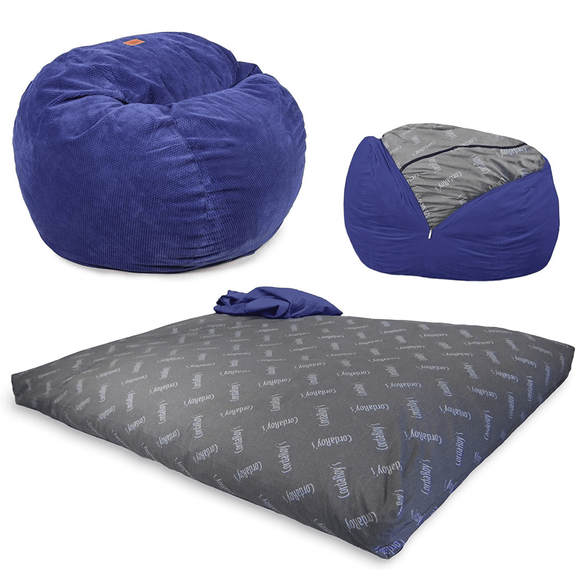 CordaRoy's Chenille Convertible Bean Bag Chair, Queen Classic, Navy ...