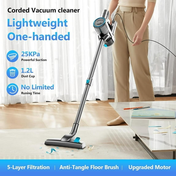 Corded Stick Vacuum Cleaner, 25Kpa Powerful Stick Vacuum, 2 in 1 Vacuum ...