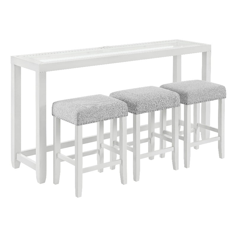 Cordero Wood and Glass Top White Console Bar Table with Power and ...