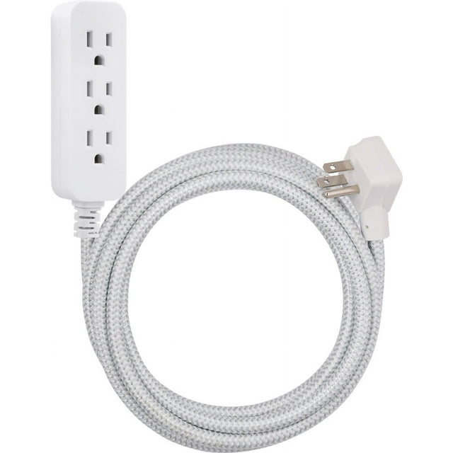 Cordinate 15ft. 3-Outlet Braided Extension Cord, Gray/White – 50011 ...