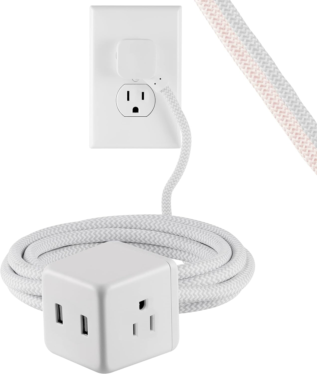 Cordinate 3-Outlet Extension Cord Cube with 2 USB Ports (2.4 AMPS), 10 ...