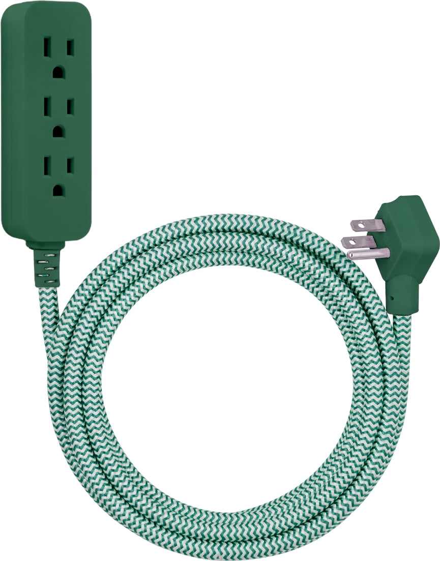 Cordinate 3-Outlet Grounded Extension Cord, 10ft Braided Cord, Green ...