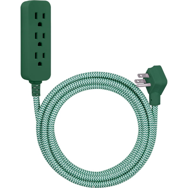 Cordinate 3-Outlet Grounded Extension Cord, 10ft Braided Cord, Green ...