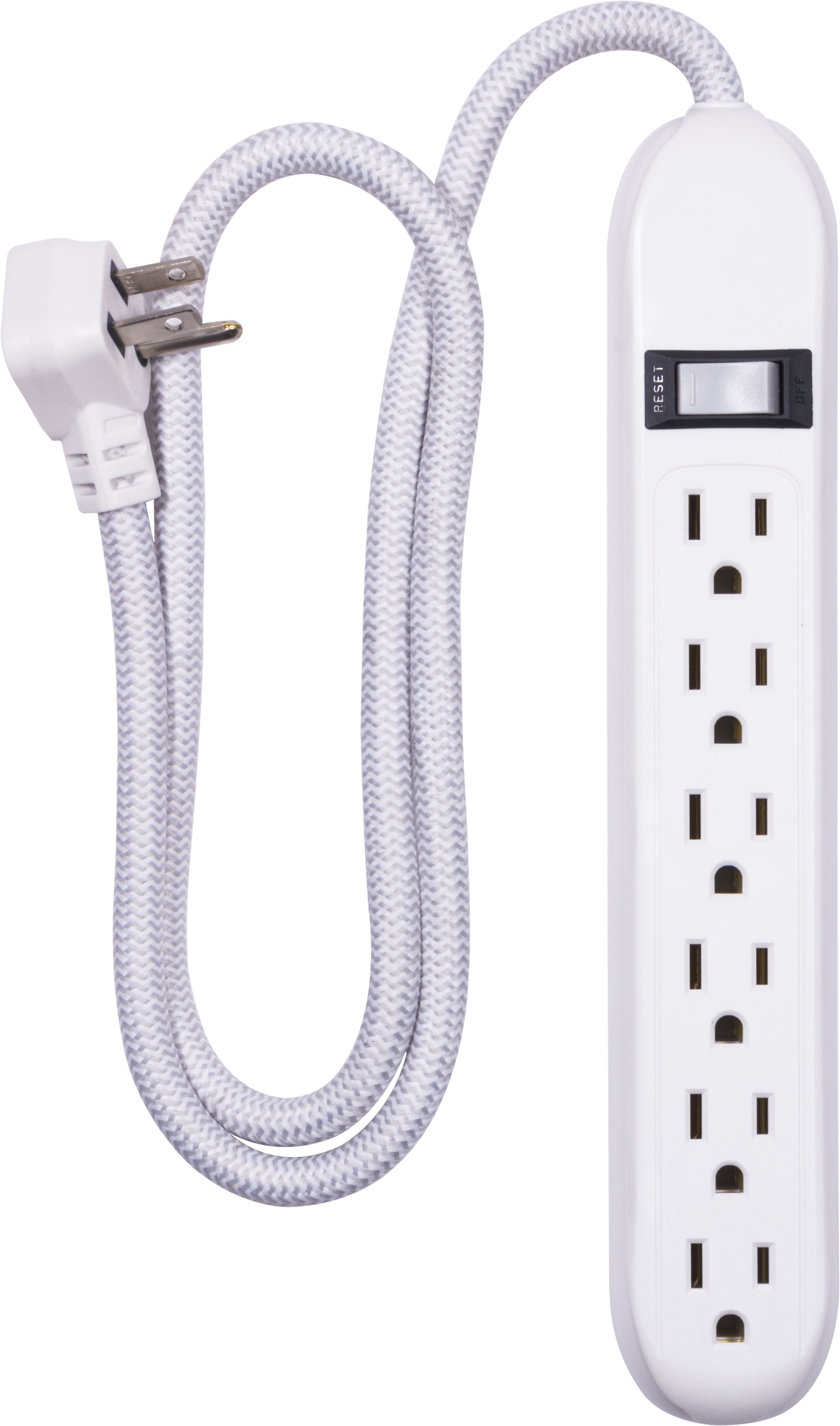 Cordinate 6-Outlet Power Strip, 3 ft Braided Cord, White, 41638 ...