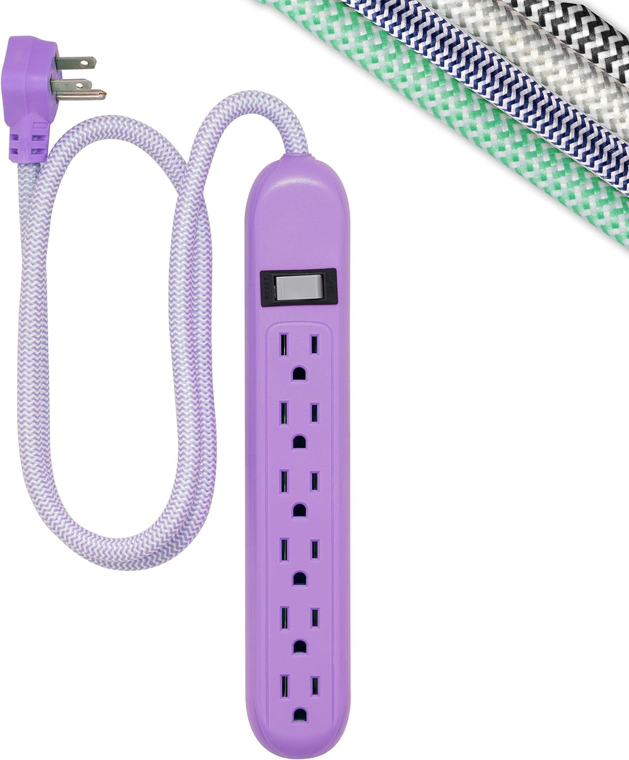 Cordinate 6-Outlet Surge Protector, Power Strip, Flat Plug, Braided ...