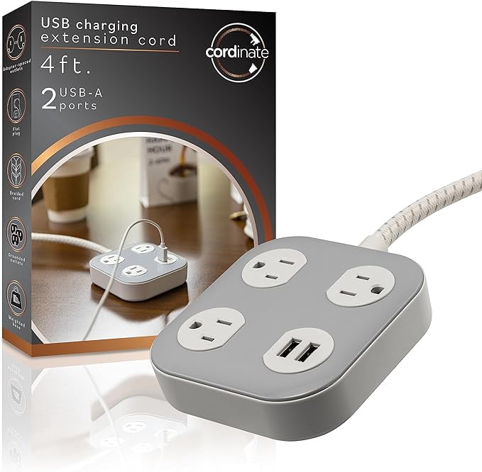 Cordinate Adapt 3 Widely Spaced Multiple Outlets Power Strip 2 USB ...