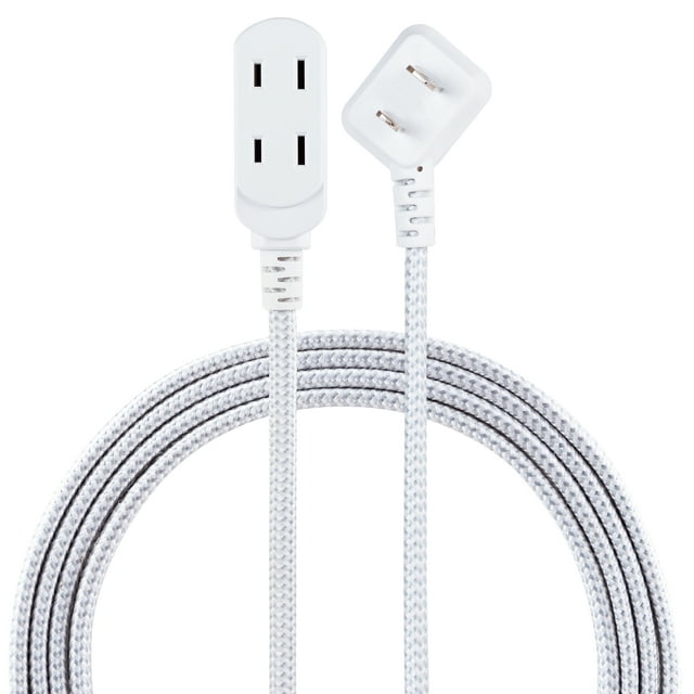 Cordinate Designer Extension Cord, 3-Outlet, White, 8 ft Braided Cord ...
