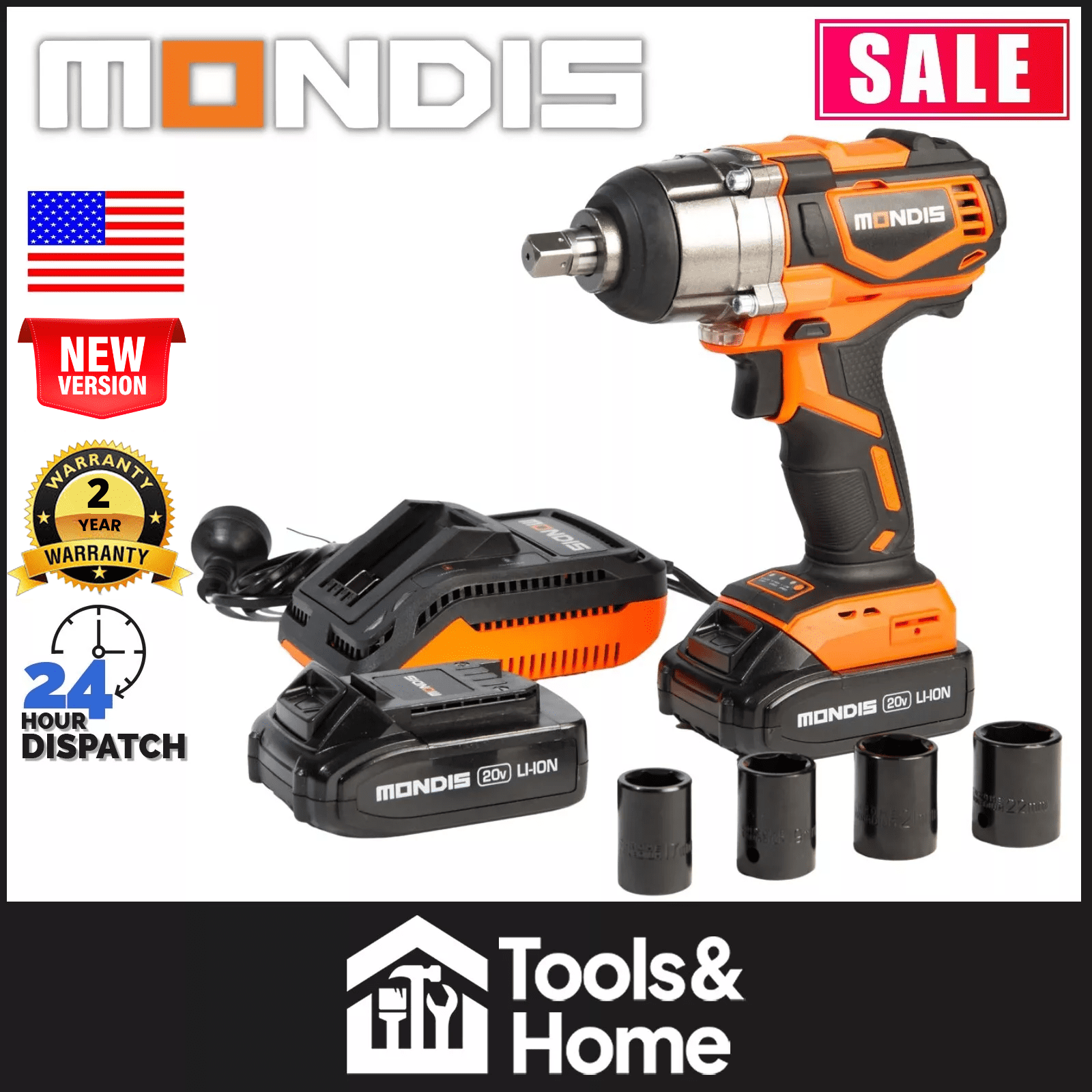 Cordless 1/2 Impact Wrench - Mondis Lithium-Ion Rattle Gun Sockets ...