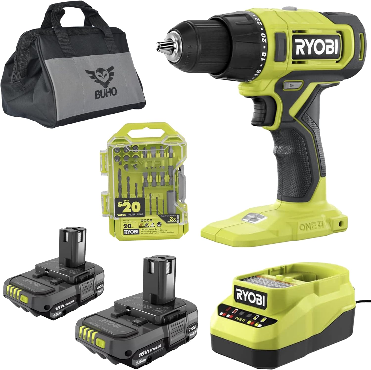 Cordless 1/2 inch Power Drill Driver Bundle – Includes Ryobi Drill, (2 ...