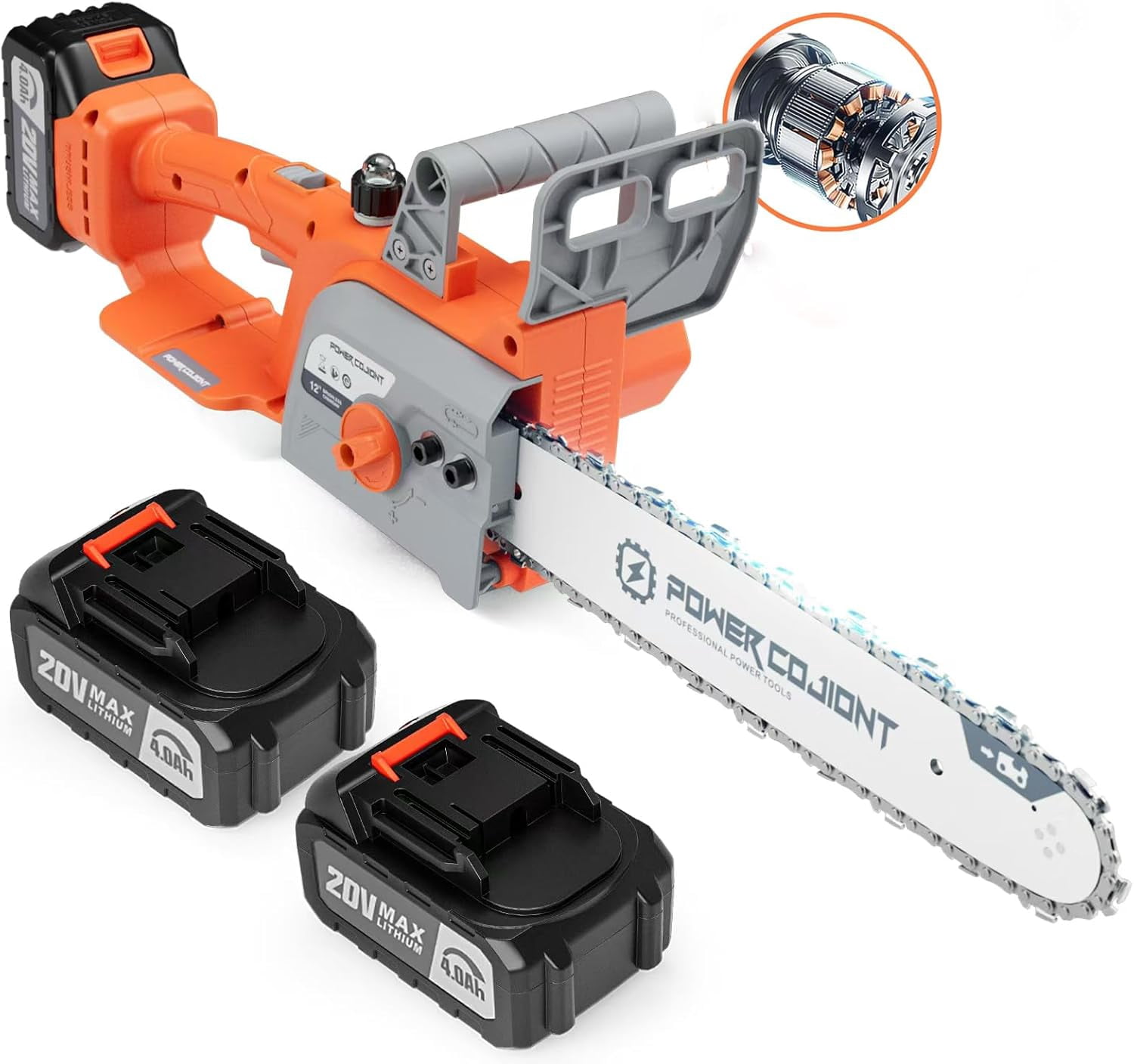 Cordless 12 Inch Chainsaw Brushless for 20V Batteries Powered 2 × 4.0Ah ...