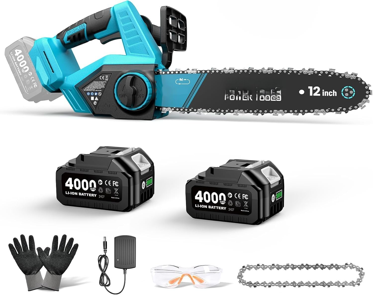 Cordless 12-inch, Handheld Chain Saws with a 4.0Ah , Tree with Tool ...