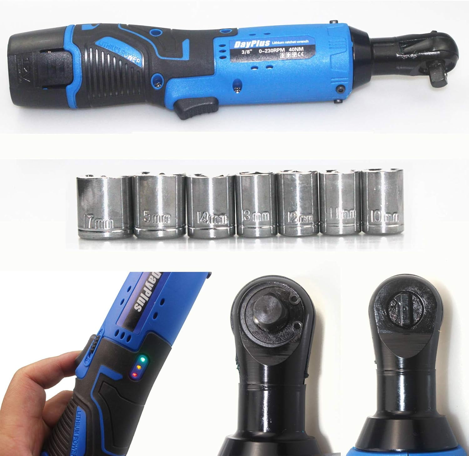 Cordless 3/8" Electric Ratchet Wrench Set,12V Power Ratchet Tool Kit ...