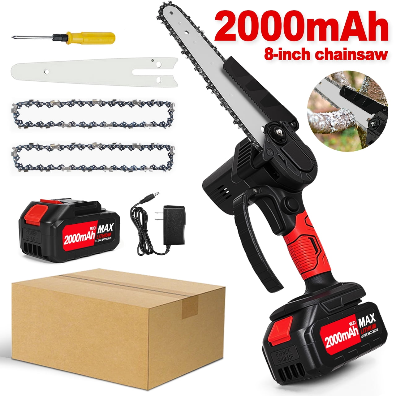 Cordless 8 Inch Electric Chainsaw, Brushless Electric Chainsaws with 1 ...
