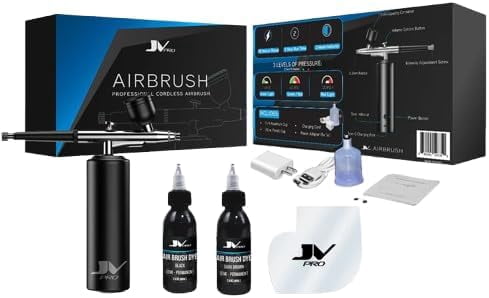 Cordless Airbrush Bundle – Kit for Barbers – 2oz Black & Dark Brown ...