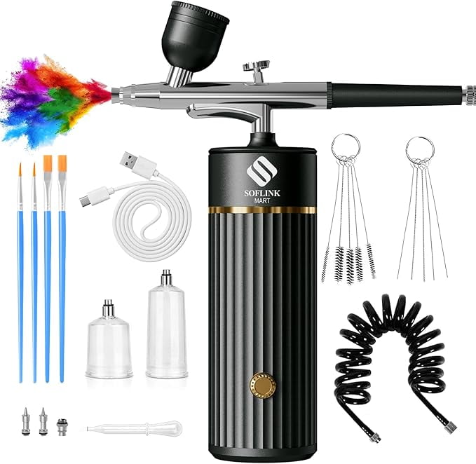 Cordless Airbrush Kit with Compressor, 48PSI Rechargeable Handheld ...